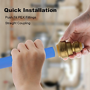 HQMPC Push Fit PEX Fittings Straight Coupling 1/2"x1, Push-to-Connect Copper, CPVC, No lead Brass Plumbing Fittings 6PCS 1/2"x1")