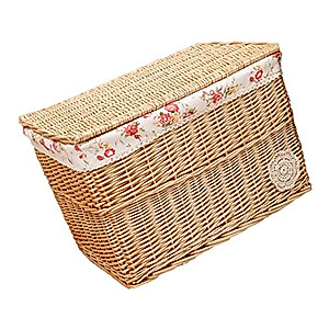 COLLBATH 2pcs box Rattan Woven Clothes Bedroom and Bathroom Liner Desktop Storage Flower Rectangular for with Container Printed Clo Bin Cosmetic Lid Cube Rectangle Organizer Wicker