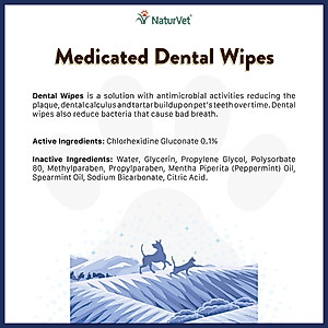 NaturVet Medicated Dental Wipes for Dogs & Cats 50 Count