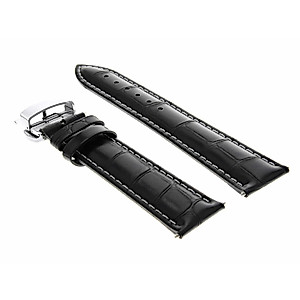 Ewatchparts 24MM LEATHER WATCH STRAP BAND DEPLOYMENT CLASP COMPATIBLE WITH IWC TOP GUN BLACK WHITE STIT