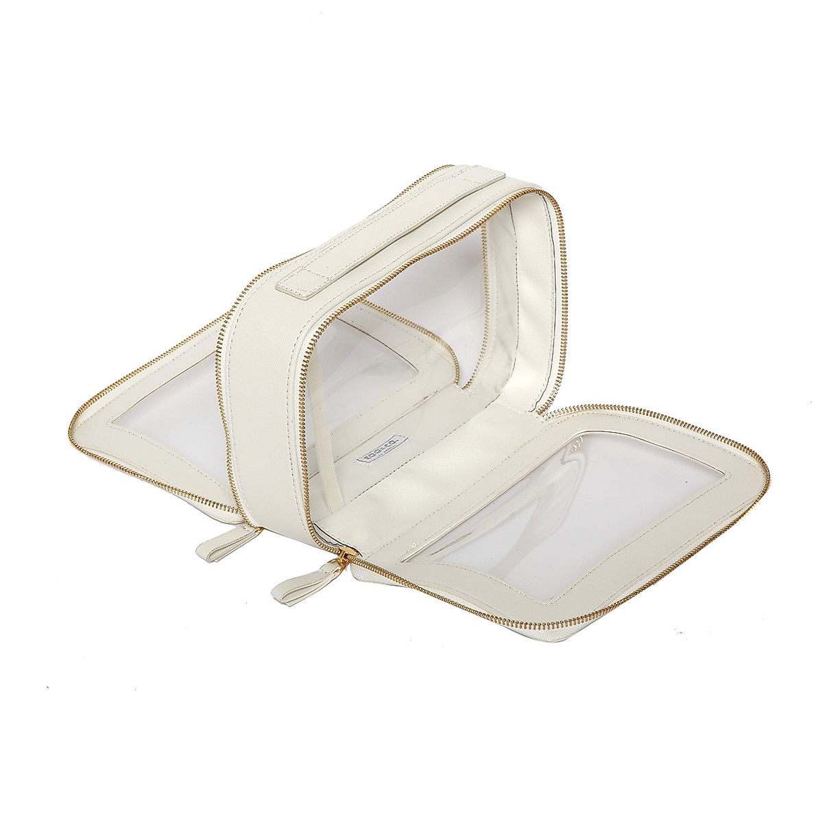 ZOOX Clear Jetset Case, Jumbo Size, 2-Layer Compartments, Chic Cosmetics Makeup Bag for Travel (White Ivory)