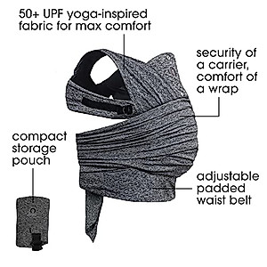 Boppy Baby Carrier- Adjustable ComfyFit, Heathered Gray, Hybrid Wrap with New Adjustable Arm Straps to Fit More Bodies, 3 Carrying Positions, 0m+ 8-35lbs, Soft Yoga-Inspired Fabric with Storage Pouch