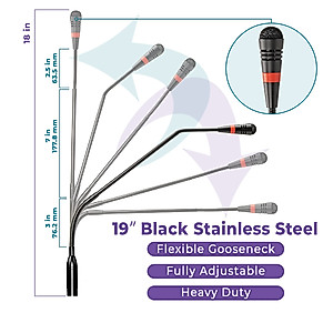 ECS XLR 18 inch Fully Adjustable Quick Mount Cardioid Uni-Directional Gooseneck Microphone, 1 Volt to 9 Volt DC