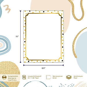Barker Creek Designer Computer Paper, Gold, 8.5” x 11”, Decorative Printer Paper, Stationery, 50 Sheets per Pkg, Home, School and Office Supplies (741)