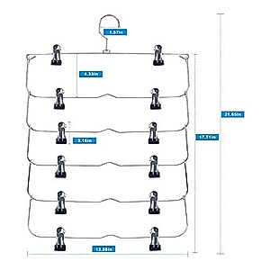ZOOTWO Space Saving 5 Tier Metal Skirt Hanger with Clips (3pk) Hang 6-on-1, Gain 70% More Space,360 Swivel Hook,Adjustable Clips Pants Hanger,Hang Slack,Trouser,Towels