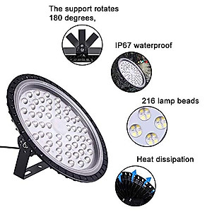 UFO LED High Bay Light, 6000-6500K, IP54, Waterproof Dust Proof, Warehouse LED Lights High Bay Lighting for Garage, Factory, Gymnasium, Basement, Parking（Newest Design ）… (200W) (5 pcs)
