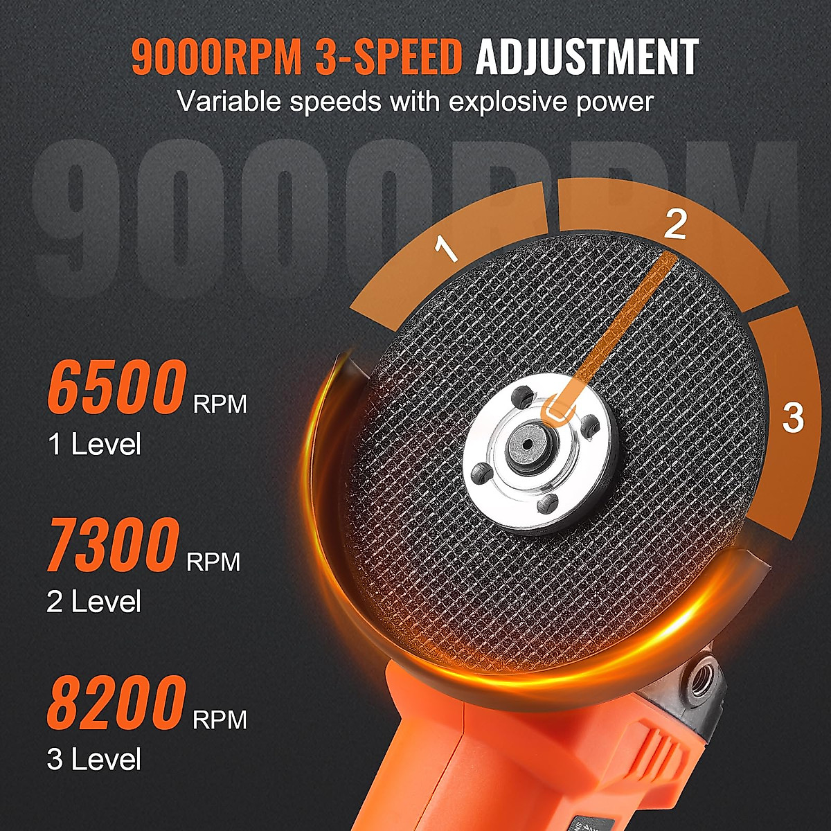 VEVOR Cordless Angle Grinder Kit, 4-1/2'' 9000rpm Brushless Motor, 3 Variable Speed, Electric Grinder Power Tools with 20V 4.0Ah Battery & Fast Charger For Cutting, Polishing, Rust Removal