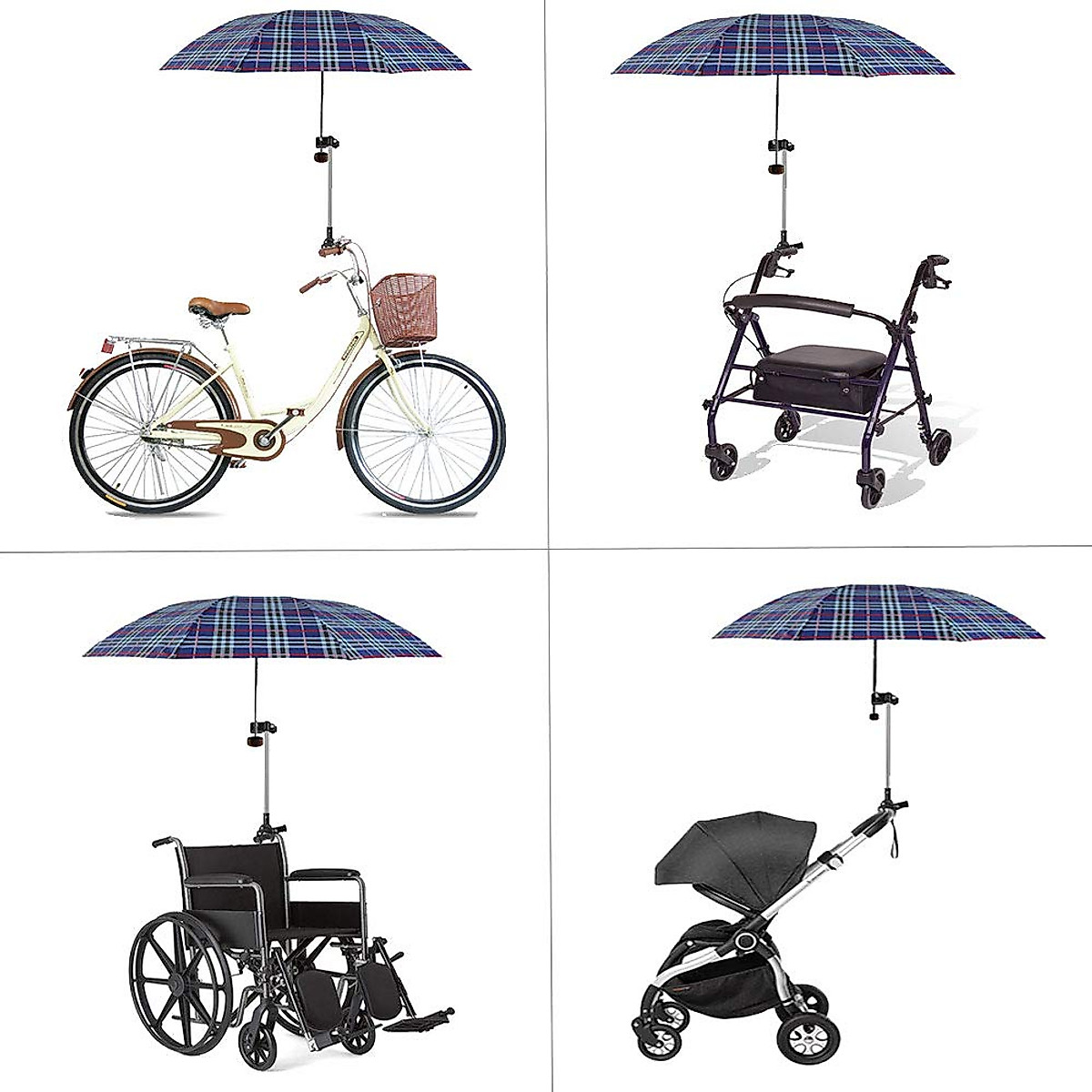Umbrella Mount Holder, Adjustable Umbrella Mount Stand No Need Wrench to Attach/Detach Umbrella Clamp for Wheelchairs, Walker, Rollator, Biycle, Pram, Stroller, Black