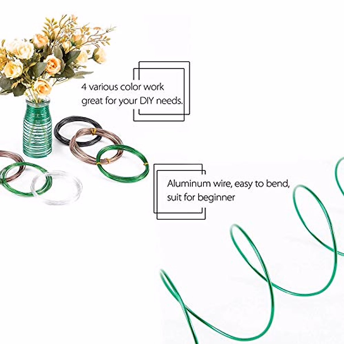 Pumbaa 12 Rolls Aluminium Bonsai Training Wires- 196 Feet 4 Color Tree Training Wire Set with 3 Size (1.0mm, 1.5mm, 2mm) for Bonsai TRE - Multi