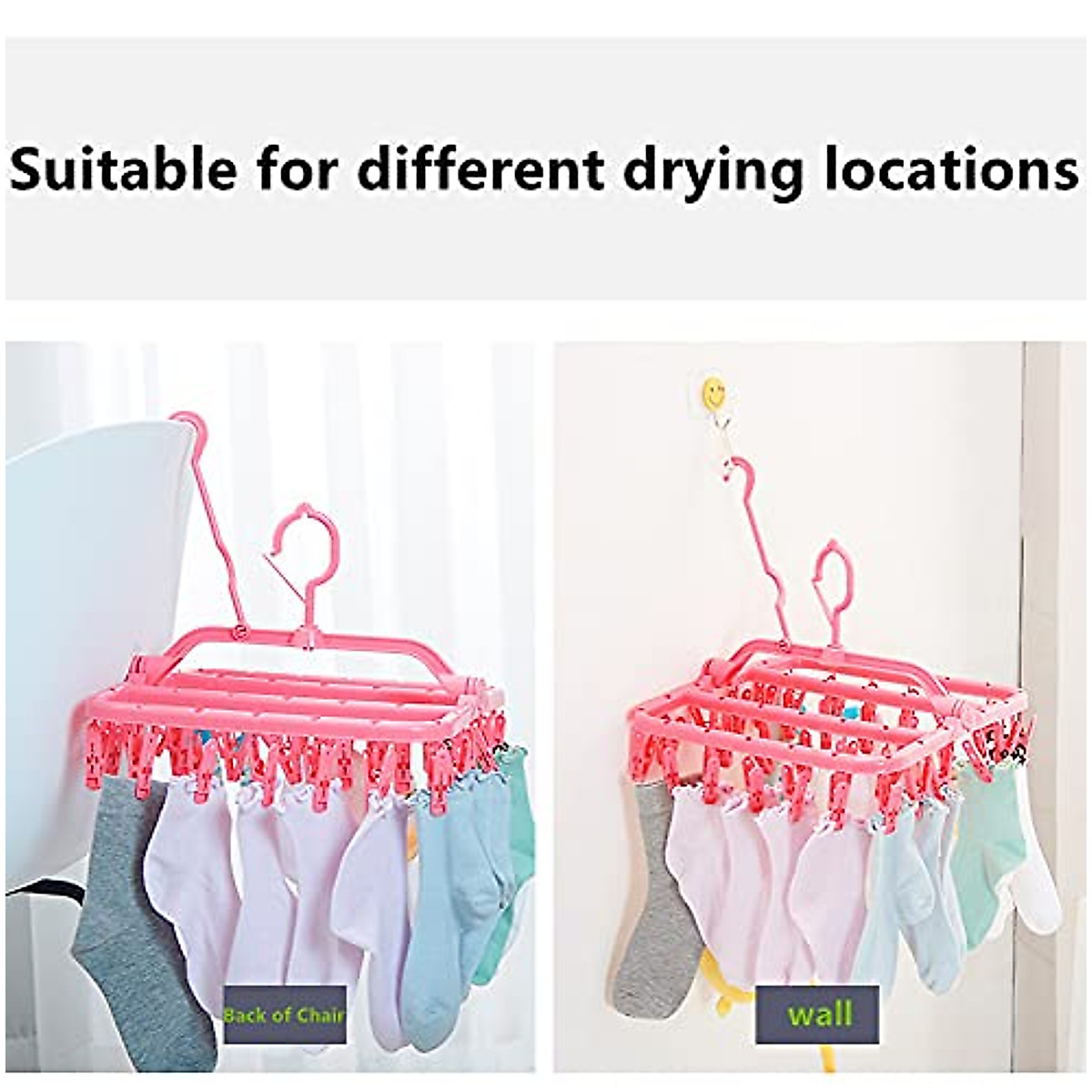 Radefasun Clip and Drip Hanger with 32 Clips Plastic Swivel Hook Portable Folding Drying Rack Baby Clothes Hanger Foldable Travel Accessories for Socks Bras Lingerie Towels Underwear Gloves Blue
