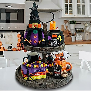 Halloween Decorations - Halloween Gnome Tiered Tray Decor - Hocus Pocus Wood Book Stack Sign Witches Cauldron Halloween Beads Garland Halloween Decorations for Home Halloween Fall Decorations Indoor