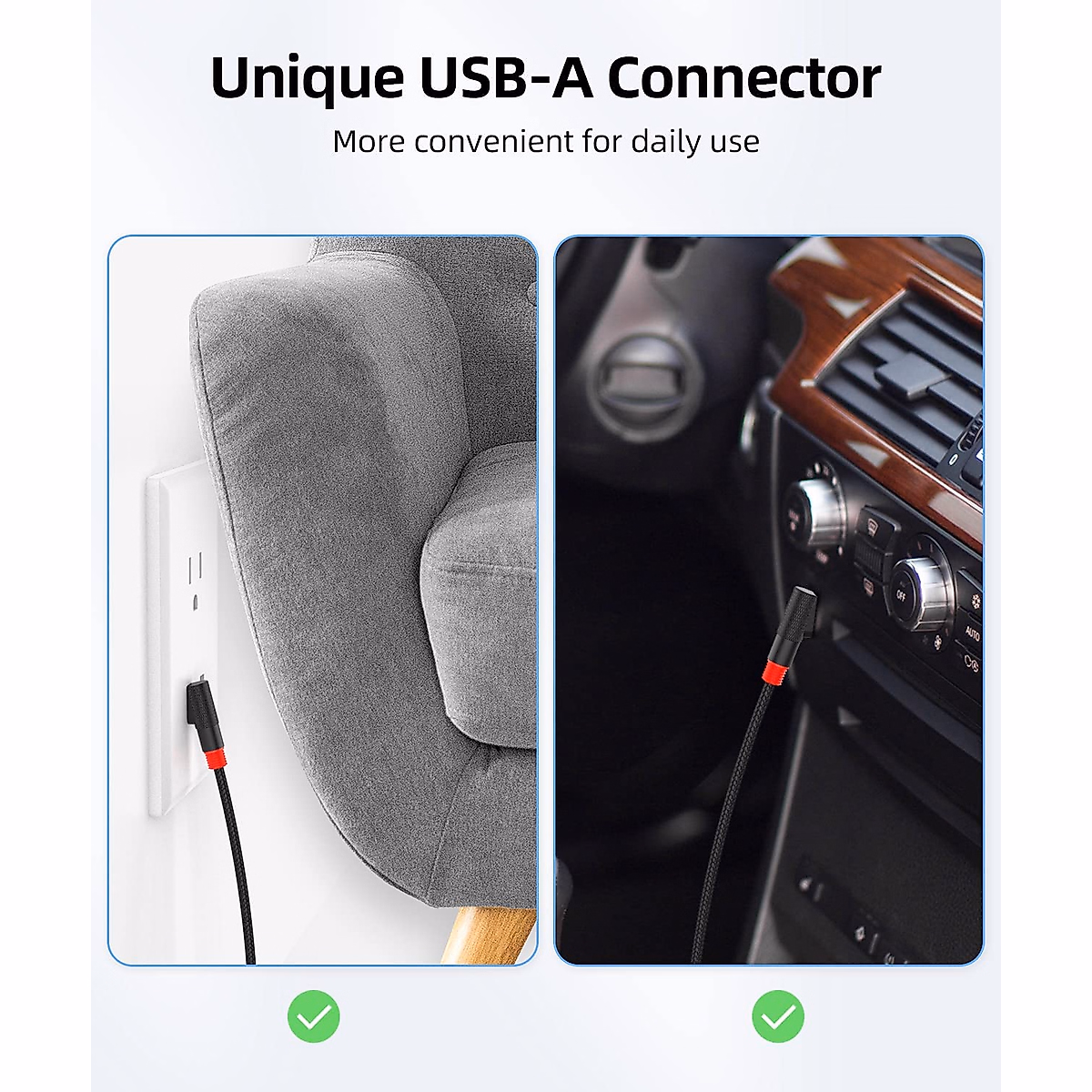 SUNGUY USB A to C Cable Right Angle, [2-Pack,1ft] 90 Degree Braided Fast Charging & Sync Type C Cable Compatible for Samsung Galaxy S10 S10E S9 S8 Plus Note 9, Nintendo Switch,Oculus Quest 2