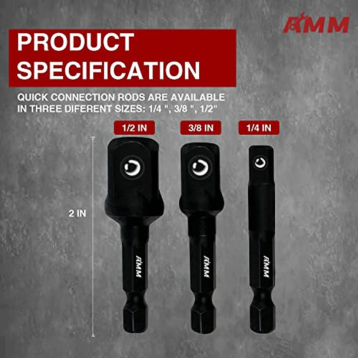 AMM Power Drill Sockets Adapter Sets,3-Piece Hex Shank Impact Driver Socket Adapter, Socket to Drill 1/4" 3/8" 1/2" Adapter