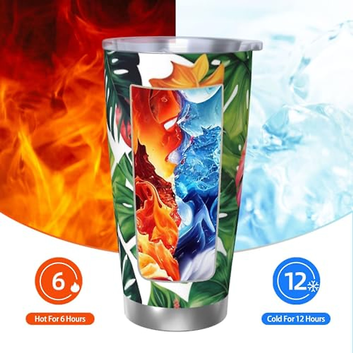 EKPRAVDKTF Tropical Leaves 20oz Insulated Stainless Steel Tumbler With Lids And Straws, Double Wall Vacuum Travel Coffee Mug, Thermal Cup For Cold & Hot Drinks, Reusable Metal Straw & Brush