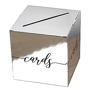 Silvery Card Box – 8”*8”*8” Gift Or Money Box Holder for Wedding,Baby or Bridal Shower,Birthday, Graduation,Engagement, Party Favor, Decorations, 1 Set(hezi-B022)