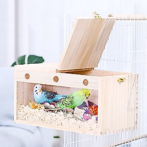 YJJKJ Pet Bird Nest Box, Parakeet Transparent Design Bird House, Wooden Bird Breeding Box Parrotlets Mating Box for Parakeet Lovebirds Budgerigar Cockatiel Conure (Medium)