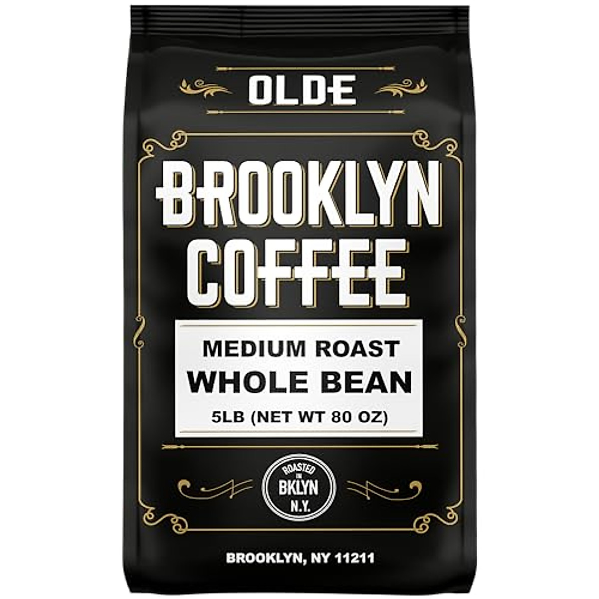BROOKLYN COFFEE Whole Bean, Classic Medium Roast (5lb) Balanced, Smooth, Mellow - Fresh Bulk Coffee Beans Roasted Weekly in NYC