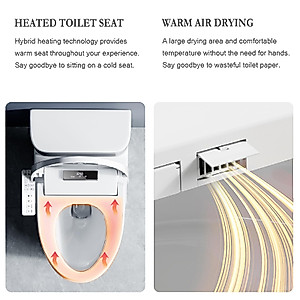 XCQQ Smart Bidet Toilet Seat Elongated, Heated Bidet with Warm Water and Dryer, Night Light, Multiple Spray Modes, Slow Closed Toilet Seat, LED Screen, Removable Panel to Remote