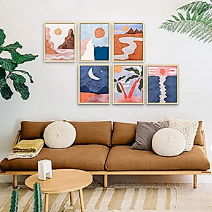 ArtbyHannah 8x10 Boho Framed Wall Art Set of 6 with Mid-Century Bohemian Motifs for Home Gallery Wall Art Decor