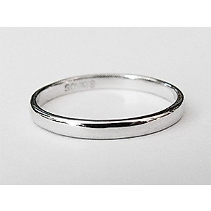 SOVATS Stack Small Band Ring 925 Sterling Silver Rhodium Plated - High Polish Eternity Band Tarnish Resistant Comfort Fit Wedding Band 2mm Ring, Size 9