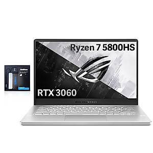 ASUS ROG Zephyrus Gaming Laptop, 14" FHD 144Hz Display, AMD Ryzen 7-5800HS, NVIDIA GeForce RTX 3060 6GB GDDR6, 40GB RAM, 2TB SSD, Backlit Keyboard, Win 11 Home, White, 128GB Hotface Extension Set