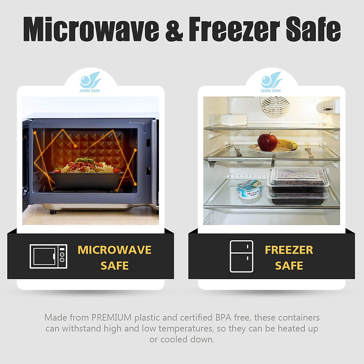 Azure Zone, 32 oz, 50-Pack Rectangular Meal Prep Food Container with Lid - One Compartment Bento Box - Stackable - Freezer/Microwave/Dishwasher Safe - Reusable Storage - Portable - BPA Free