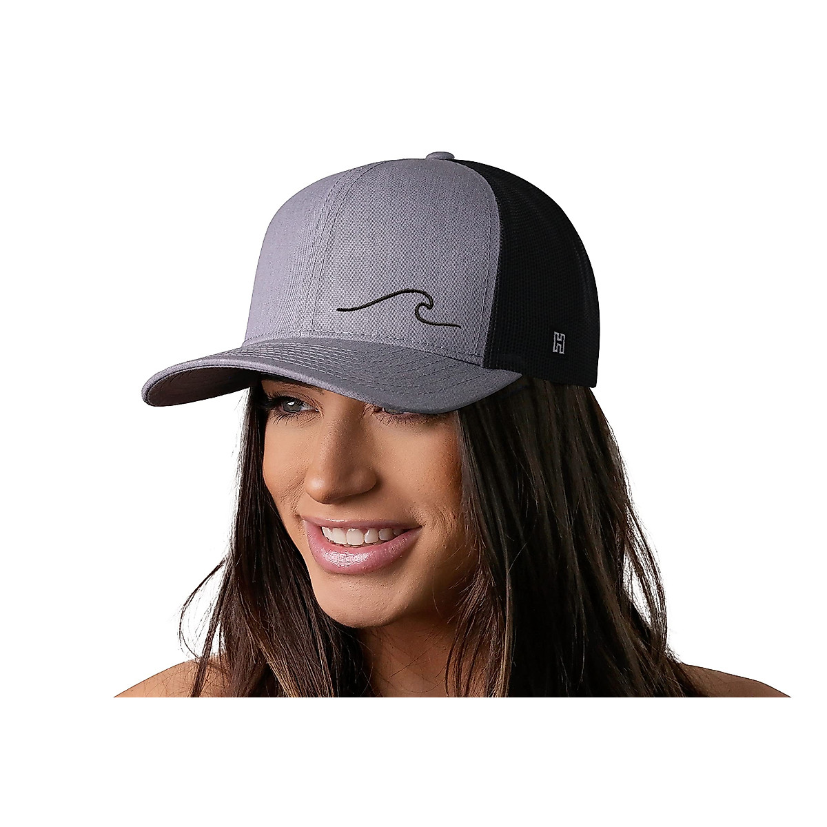 HAKA Ocean Wave Embroidered Trucker Hat, Outdoor Hat for Men & Women, Adjustable Baseball Cap, Mesh Snapback, Golf Hat (Grey/Black)
