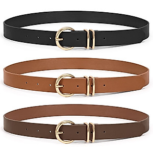XZQTIVE 3 Pack Women Belts For Jeans Dresses Pants Ladies Leather Waist Belt with Gold Buckle