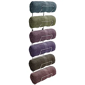 Sorbus Towel Rack Wall Mount – 6 Compartments of Silver Metal Towel Holder for Bathroom Decor Sets, Organizer for Linens, Gym, Rv, Door, Cabinet - Wine Rack Wall Mounted for Kitchen, Bar, Wine Cellar