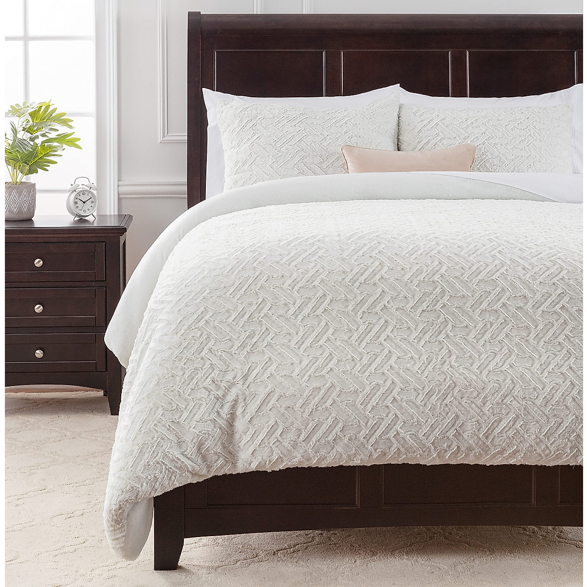 Chanasya Premium Soft Cloud Faux Fur Duvet Cover Bedding Set Queen Size - 3 Piece Combo Set - Textured Embossed Fuzzy Soft Velvet Mink Bedcover - Zipper Closure Machine Washable - Tan Turquoise