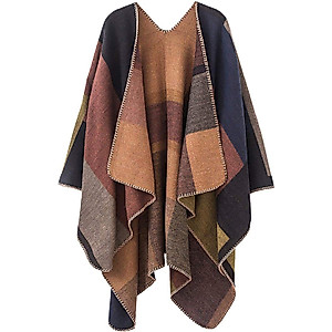KirGiabo Women's Poncho Sweater Shawl Wraps Cape for Fall Winter,Khaki