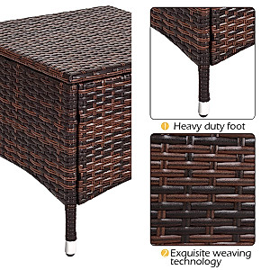 Tangkula 3 Piece Patio Furniture Set, 2 Wicker Chairs with Glass Top Coffee Table, Outdoor Garden Porch Poolside Furniture Set for 2, Rattan Conversation Set