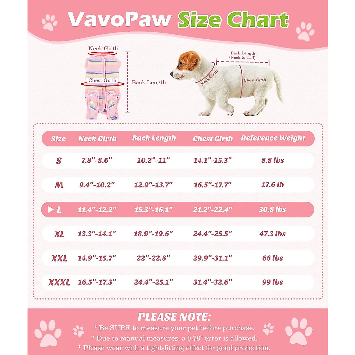 VavoPaw Dog Surgery Suit, Soft Breathable Dog Onesie for Surgery, Dog Bodysuit for Female Male Puppies, Puppy Cone E-Collar Alternative for Wounds Skin Diseases After Surgery, M, Pink