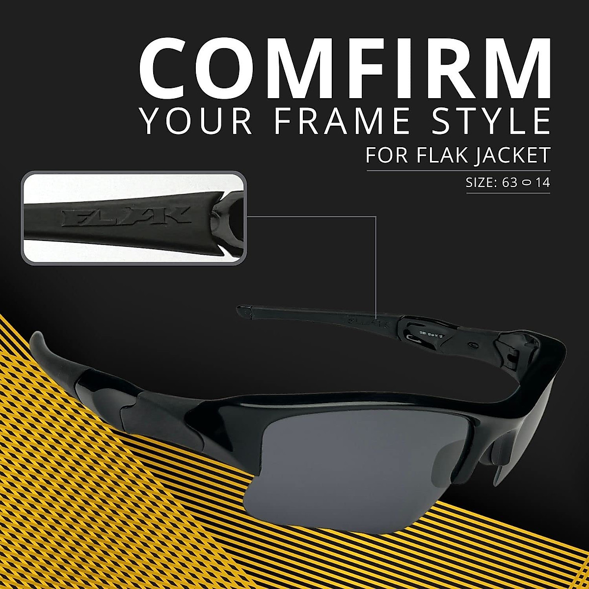 Dynamix Polarized Replacement Lenses for Oakley Flak Jacket XLJ | Easy To Install | Fit Perfectly | Solid Black