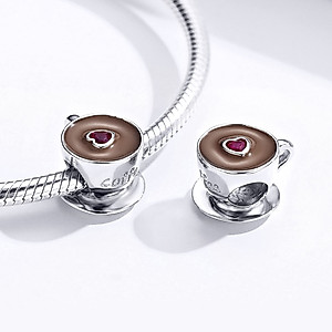 WOSTU Coffee Charms 925 Sterling Silver Hot Coffee Cups Bead Charms for Charms Bracelets for Gifts For Thanksgiving Christmas for Women