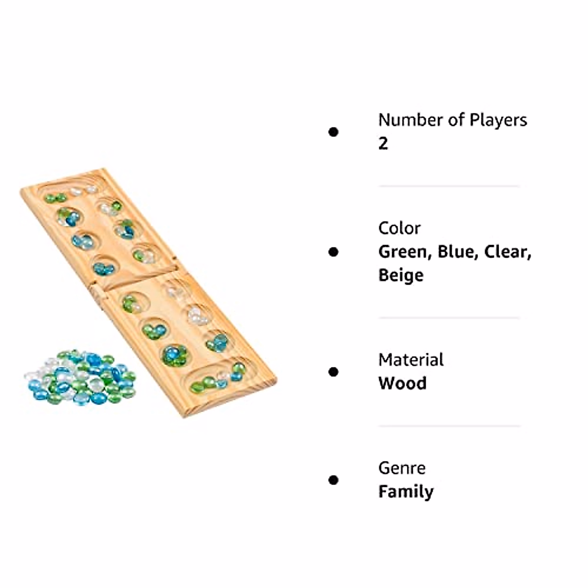 Regal Games - Wooden Mancala Board Game Set - Portable Foldable Wooden Board, 48 Glass Mancala Stones, and Mancala Instructions - for Large Groups, Parties, Travel, Family Events, Adults, and Kids