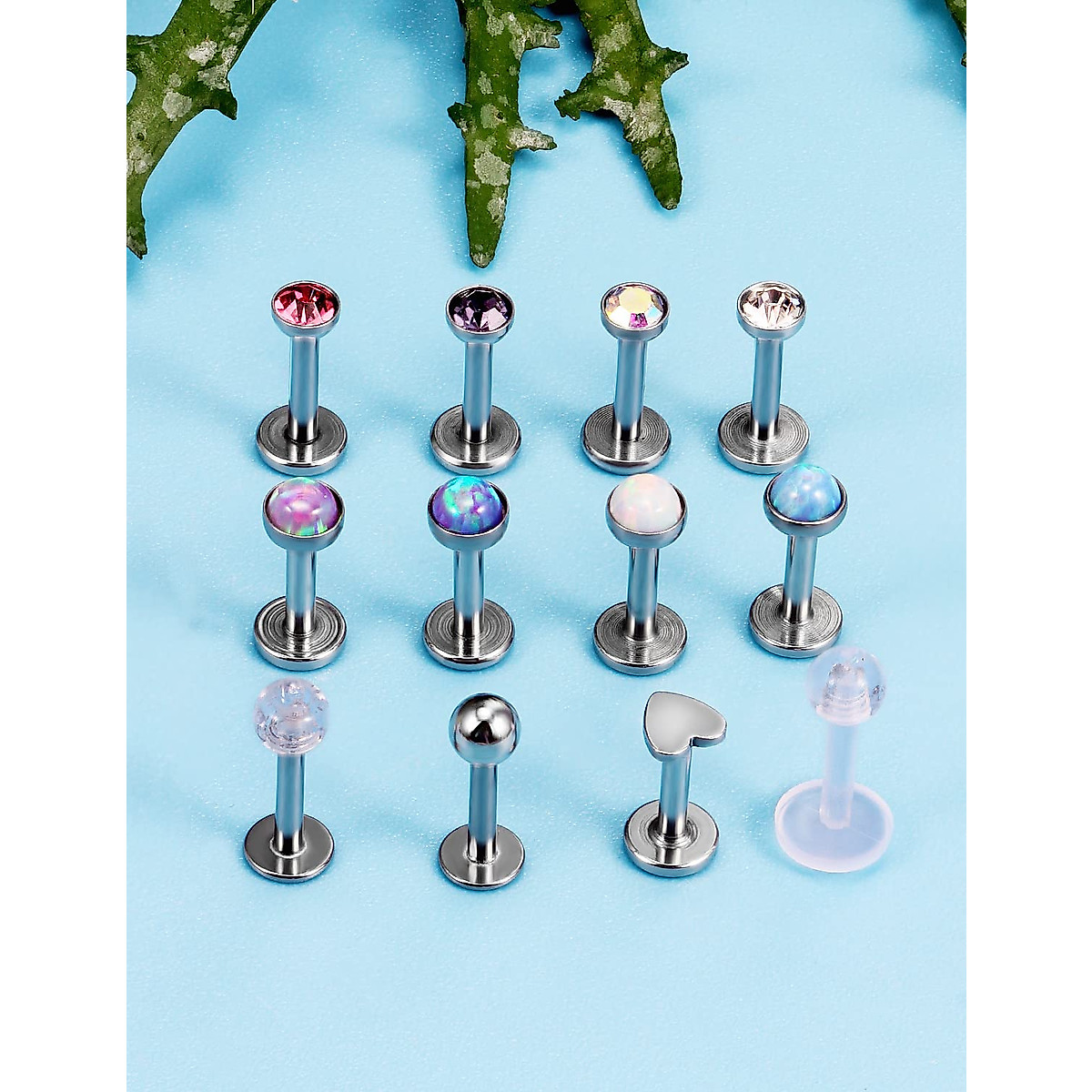 Kridzisw 16G Flat Back Cartilage Tragus Helix Conch Earring 16 Gauge Surgical Stainless Steel Silver Short Screw on in Opal Labret Monroe Medusa Lip Nose Ring Stud Bar Piercing Jewelry Women Men 6mm