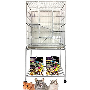 64" Extra Large Deluxe and Sturdy Wrought Iron 4-Tiers Tight 1/2-inch Bar Spacing for Ferret Chinchilla Sugar Glider Mice Rat Cage with Detachable Rolling Stand