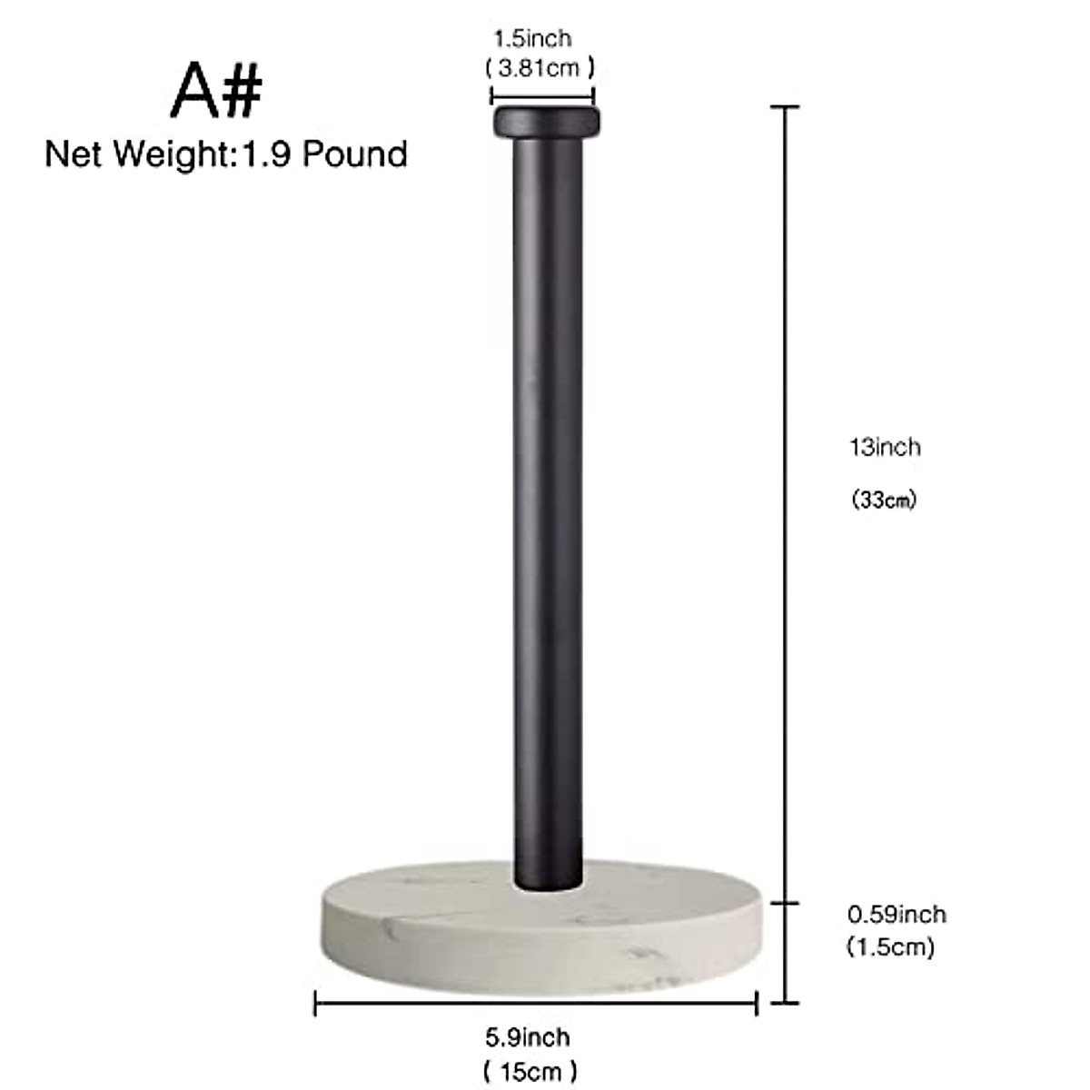 Paper Towel Holder Countertop, Standing Paper Towel Roll Holder for Kitchen Bathroom, with Weighted Marble Base for One-Handed Operation (Black), Black Paper Towel Holder, Marble Paper Towel Holder.…