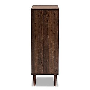 BOWERY HILL Two-Tone Gray and Walnut Finished Wood 2-Door Shoe Cabinet