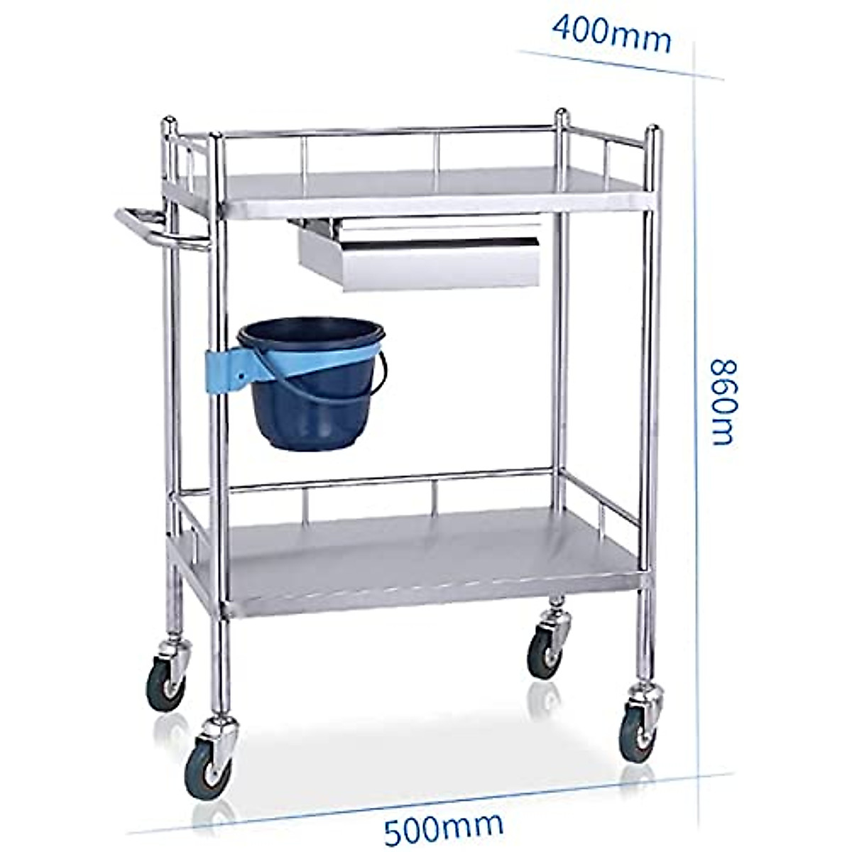 Medical Cart Kitchen Trolley Cart Island Rolling Serving Carts 430 Stainless Steel Medical Stroller Shelf with Single Drawer and Rubber Wheel,Welding Overall (Size : XS-(50x40x86cm))