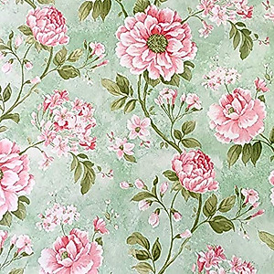 HOYOYO Self-Adhesive Shelf Liners Paper, Removable Self Adhesive Shelf Liner Dresser Drawer Wall Stickers Home Decoration, Green Peony Floral 17.8 x 118 Inches