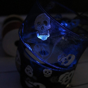 MEEDEE Halloween Ribbon - 6 Rolls, 36 Yards, Wired, Purple, Orange, Black, Skull Pattern