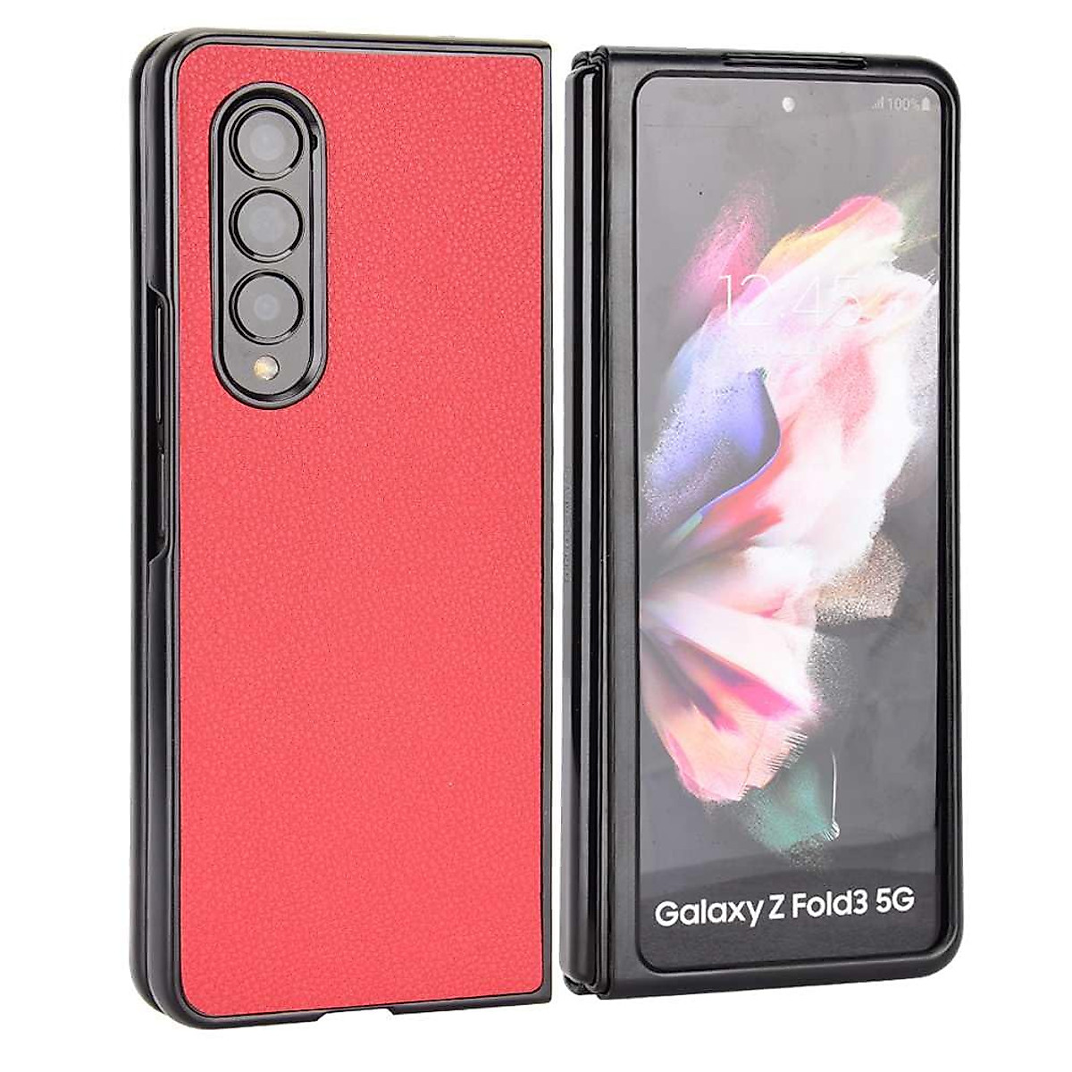 Case Compatible with Samsung Galaxy Z Fold 3,Leather Flip Case with Card Slot,Wallet Design,Standable Flip Case Red