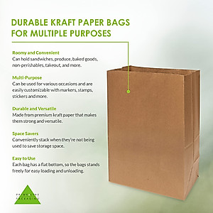 Prime Line Packaging Brown Paper Lunch Bags, Paper Sack for Grocery, Shopping, Delivery, Goodie, Take Out, Bakery, Bulk, 1/8 BBL, 10x6x14 100 Pack