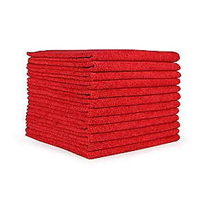 Arkwright Microfiber Glass Cleaning Cloths - (Pack of 12) Lint Free, Car Detailing Cloth, Perfect Microfiber Towel Set for Home, Gym, and Kitchen, 12 x 12 in, Red