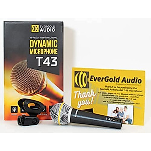 EverGold Dynamic Microphone Bundle, Professional Karaoke Microphone with 15ft XLR (Male to Female) Cable, Durable Vocal Handheld Microphone, Cardioid Wired Mic for Podcast, DJ, Singing (Model T-43)