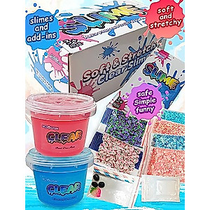20 FL OZ Premade Slime, 2 Pack Big Slime Bucket with Jelly Cube, Glimmer Crunchy Slime Stretchy and Non-Sticky, Slime Kits Include 10 Sets Add-ins, Party Favors for Kids, Sensory Toy Stress Relief