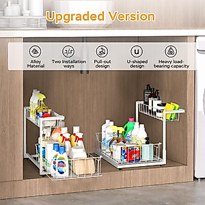Suppino Under Kitchen Sink Organizer, Metal Sliding Under Cabinet Storage, 2 Tier Under Sink Storage for Kitchen, Bathroom