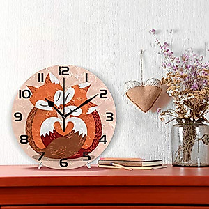 Oreayn Cute Fox Couple Animal Wall Clock for Home Office Bedroom Living Room Decor Non Ticking